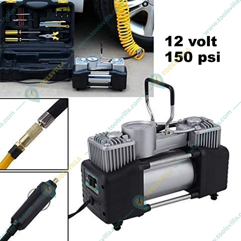 Heavy Duty 12 Volt 150PSI Dual Cylinder Air Compressor Pump With Tool ...