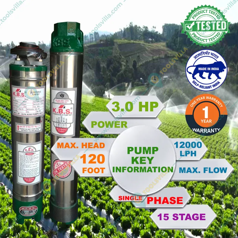 KBS 3Hp 15 Stage(4") V4 1Ph Water Cooled Submersible Pump With CP, 30m Submersible Cable, Safety ...