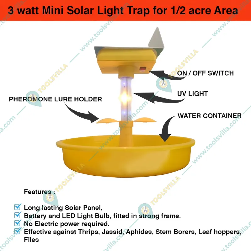 3 watt Mini Solar Light Trap for 1/2 acre Area