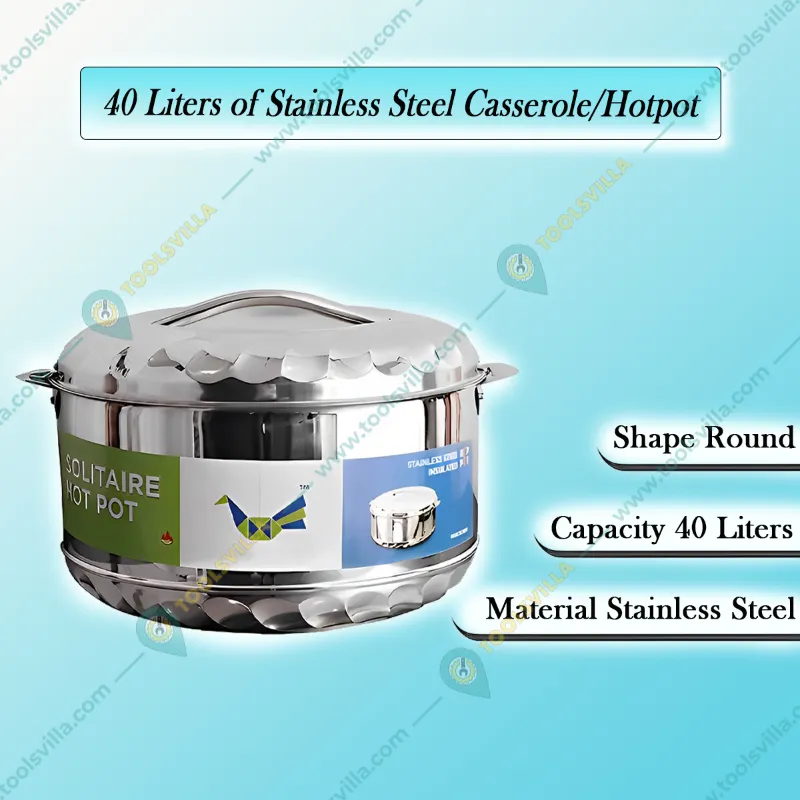 Stainless Steel Casserole/Hotpot, 40 Liters Capacity