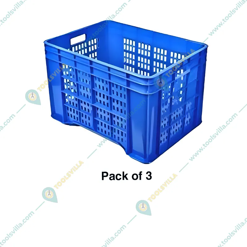 Premium Quality 56 Liter 535x385x325 mm Rectangular Crate, Pack of 3