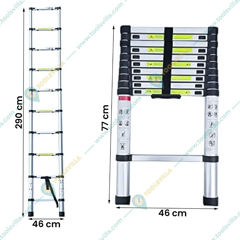Heavy Duty 2.9 meter/9.5 feet Compact & foldable telescopic ladder, 10 ...