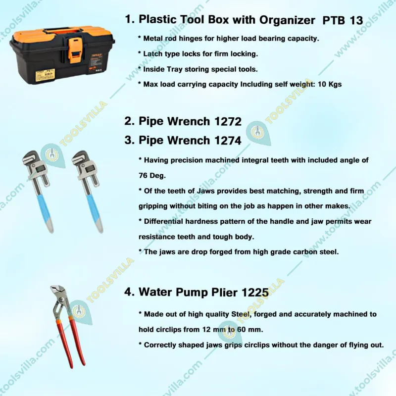 Taparia 9 pcs Plumber Tool Kit For Plumbing Works (PTK)