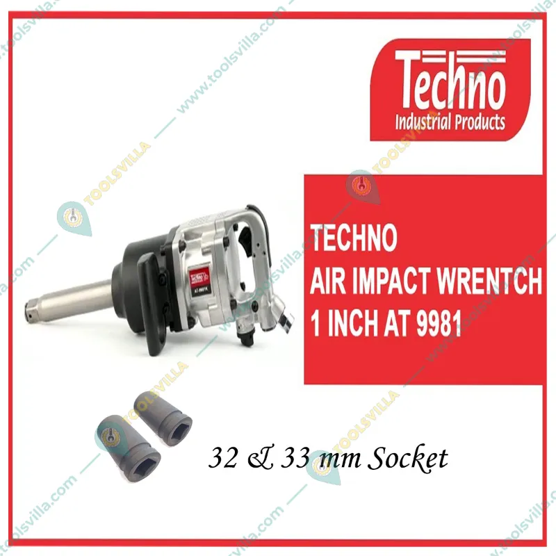 Techno 1 Inch Anvil Air Impact Wrench With 32 & 33 mm Sockets, 3200 Nm ...