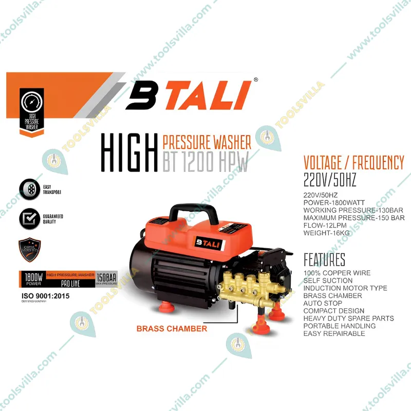 Btali 1800 W, 150 Bar High Pressure Washer, 12 LPM Water Flow (BT 1200 HPW)