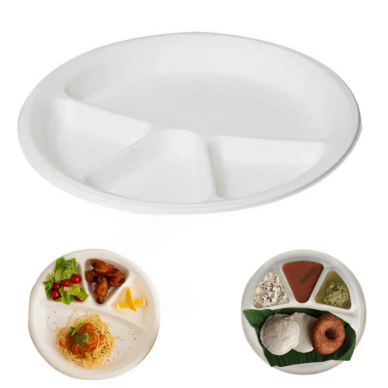 Ecofriendly 4 Compartment Round Plates (Pack of 25)