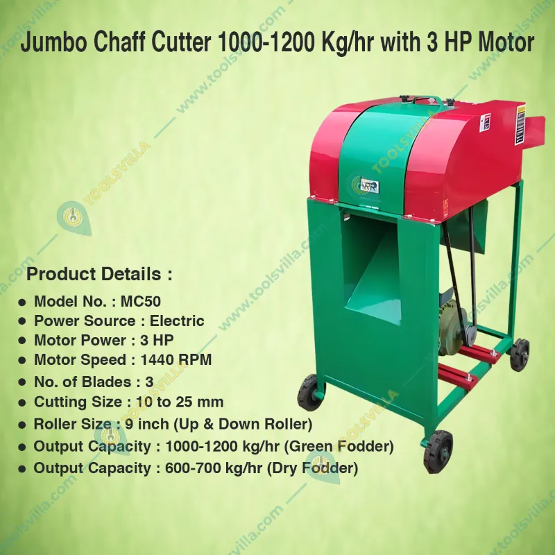 Heavy Duty Jumbo Chaff Cutter 1000-1200 Kg/hr with 3 HP Motor