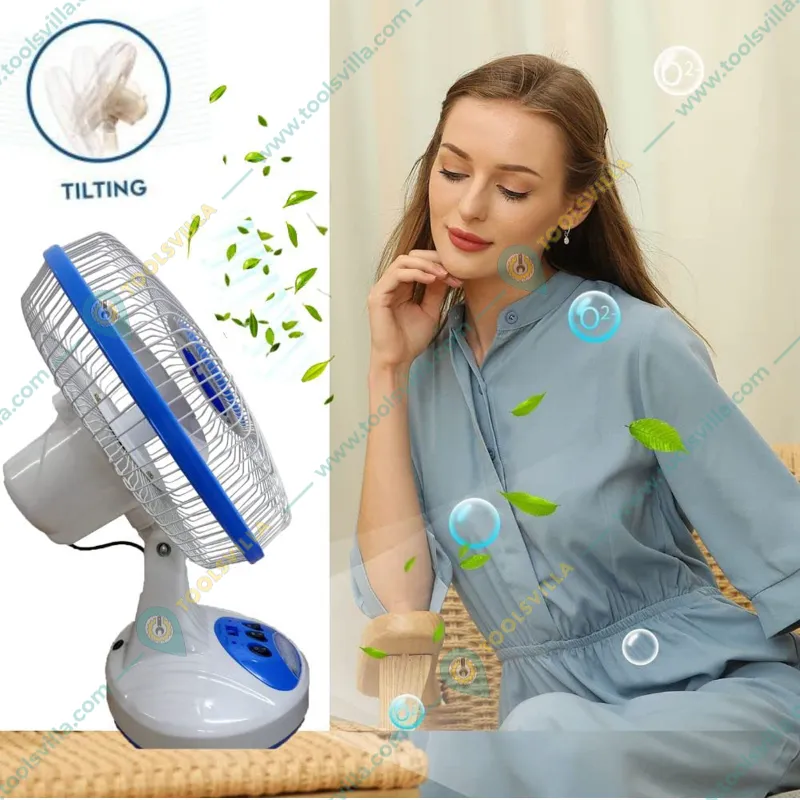 12 Inch AC-DC Solar and Battery Rechargeable Fan