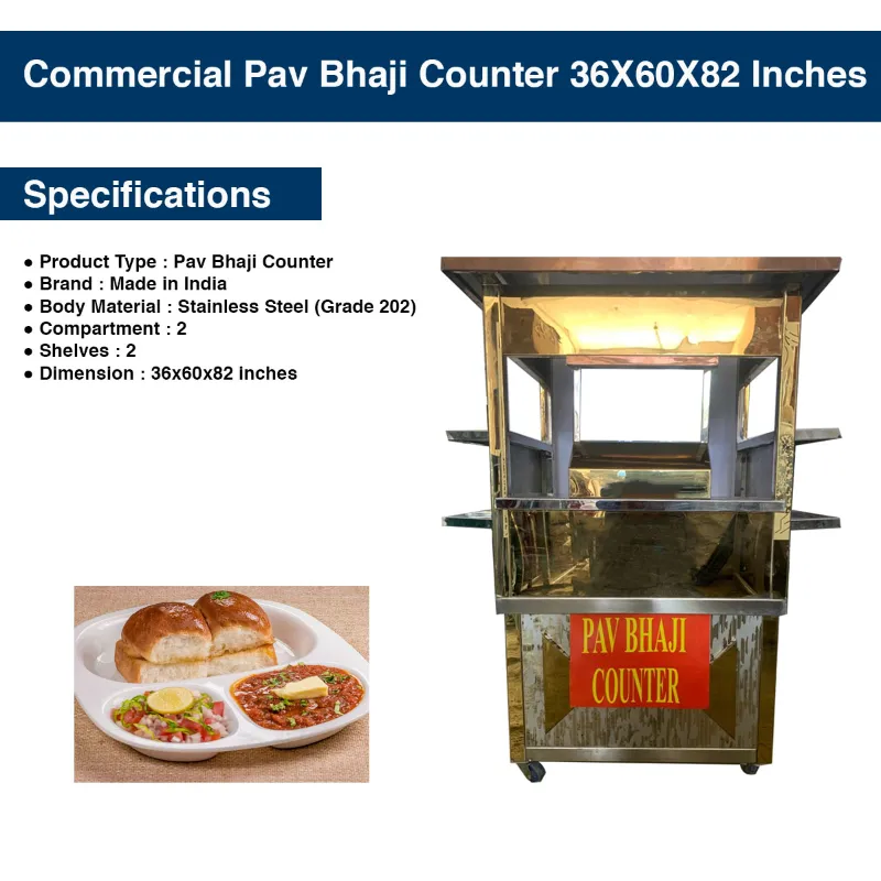 Commercial Pav Bhaji Counter 36x60x82 inches, SS Body