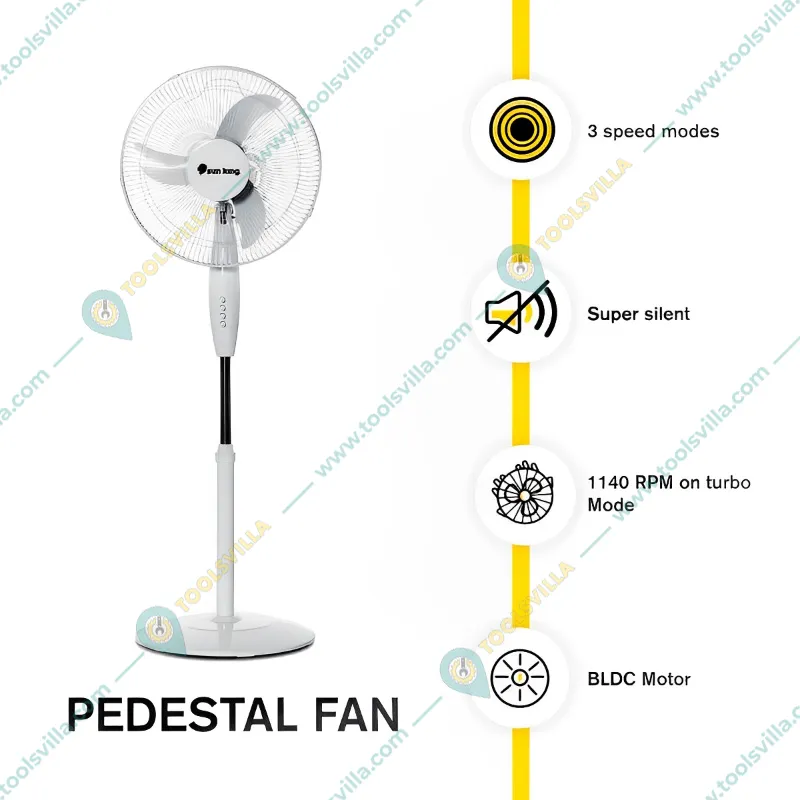 Sun King Solar Powered Pedestal Fan Ultra Quiet Cooling