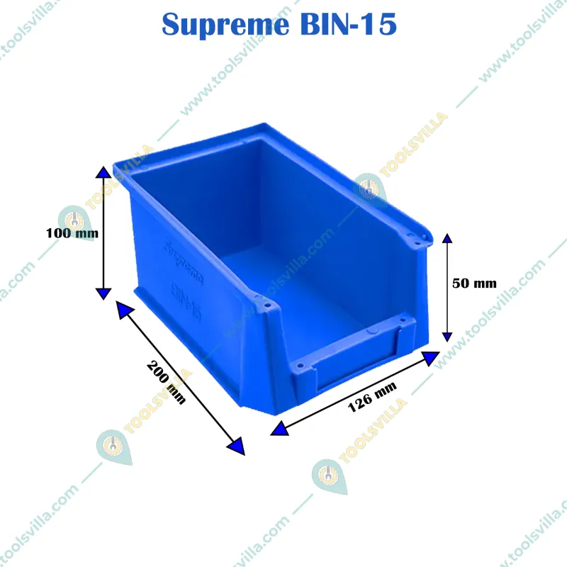 Supreme 200x126x100 mm Blue Premium Plastic Storage Bin (BIN-15)-Pack of 10
