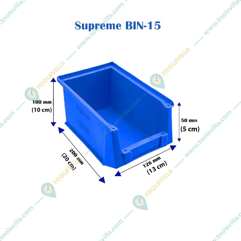 Supreme 200x126x100 mm Blue Premium Plastic Storage Bin (BIN-15)-Pack of 10