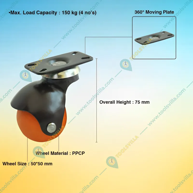 75mm Height Radius Flat 360° Rotating Top Plate Ball Caster Wheel