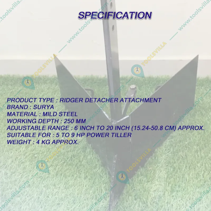 Surya Mild Steel Adjustable Ridger Detacher Attachment for 5 to 9 HP ...