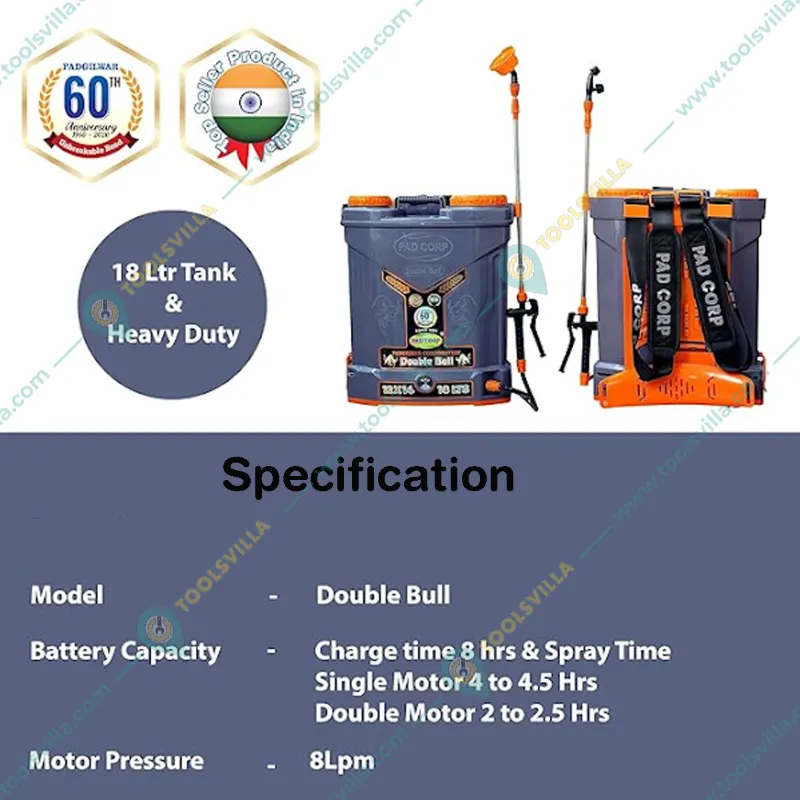 Pad Corp Double Bull Battery Operated Double Motor Sprayer with 18 L ...