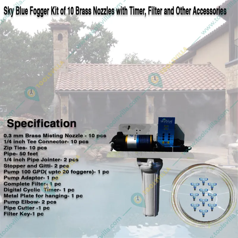 Sky Blue Fogger Kit of 10 Brass Nozzles with Timer, Filter and Other ...