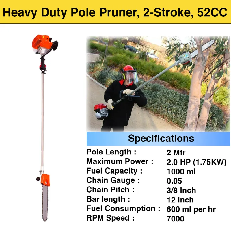 Heavy Duty 2 Stroke 52 CC 4 in 1 Multi Attachment Pole Pruner | Brush ...