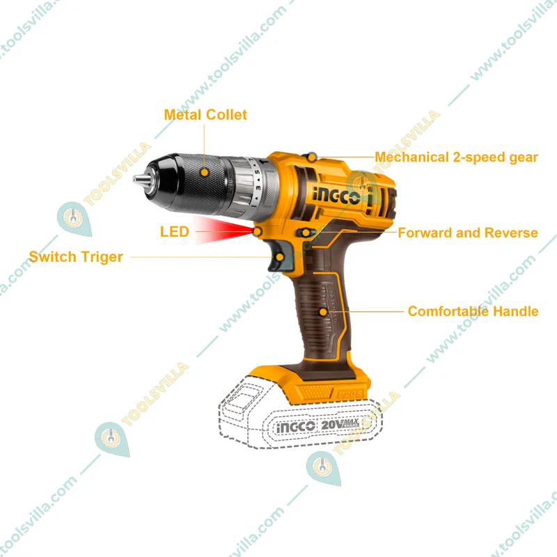 INGCO 10 mm Lithium-ion Impact Drill With Battery, Charger and ...