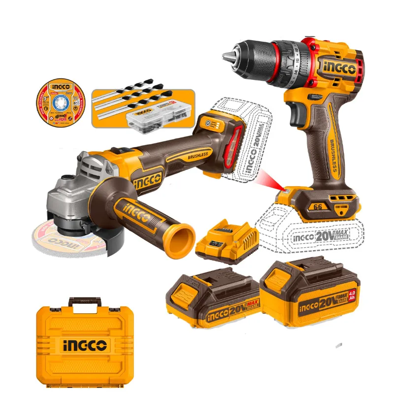 Ingco 2 pcs 20V Cordless Angle Grinder & Impact Drill Combo Kit With ...