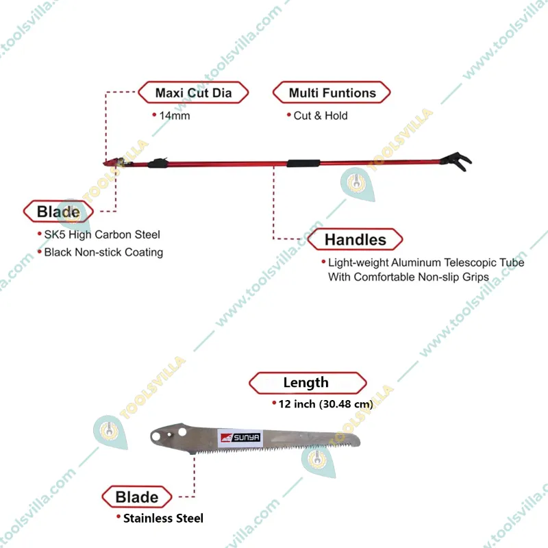 Sunya Multipurpose Telescopic 10 Feet Long Reach Cut & Hold Pruner for ...