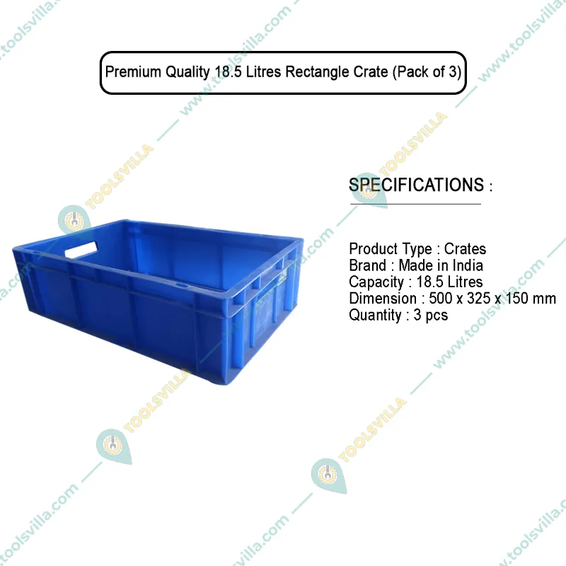 ARISTO Premium Quality 18.5 Litres Rectangle Crate Pack of 3