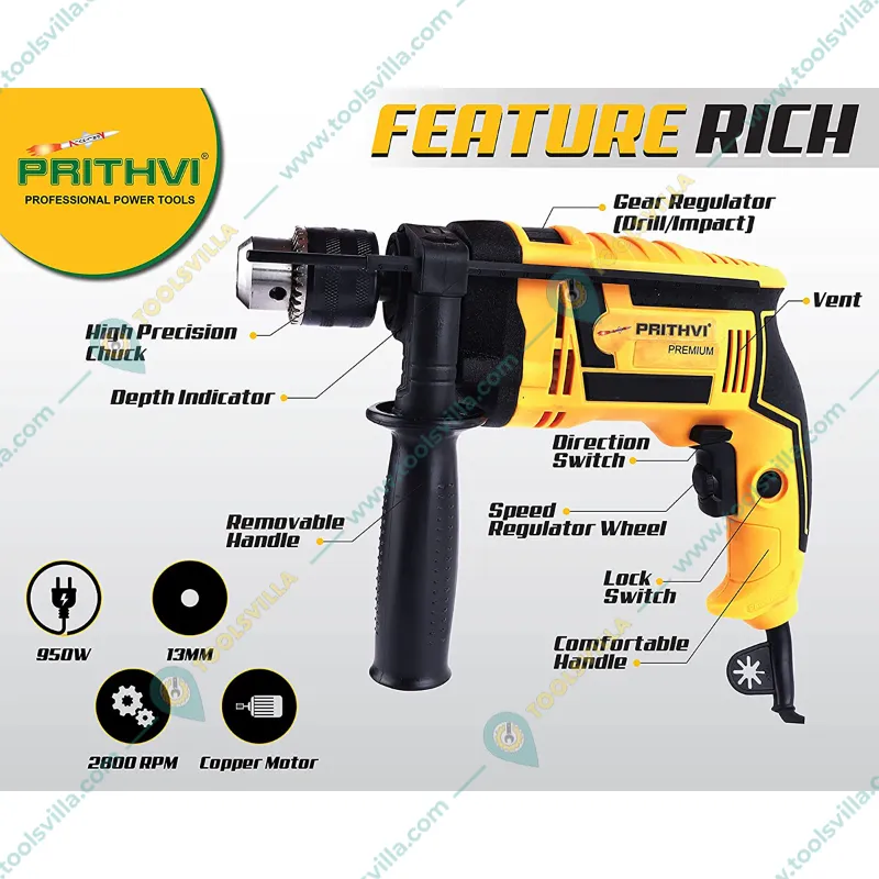PRITHVI 13 mm 950W Impact Drill 2800RPM PPR 14