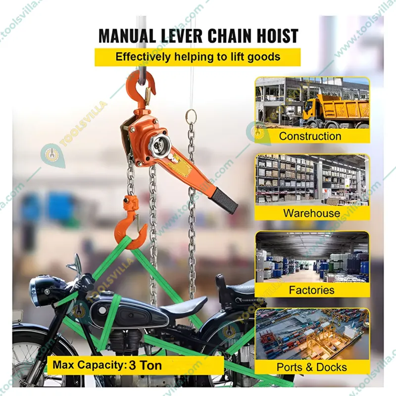 HT 3 Ton Ratchet Lever Hoist With 3 Meter Max. Lifting Height, 8 mm Chain