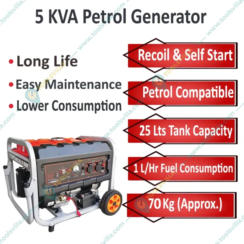 Heavy Duty 5 KVA Recoil and Self Start Portable Petrol Generator