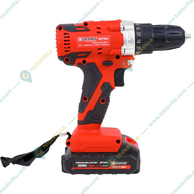 Xtra-Power 10 mm 21V Cordless Drill with Accessories, 0-1350 RPM (XPT 483)